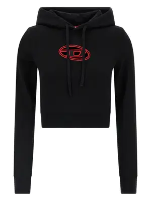DIESEL® Cropped Embroidered Hooded Sweatshirt - Black