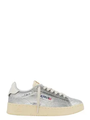 AUTRY Dallas Low Sparkling Sneakers In Silver And White Sequins - Metallic