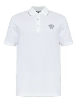 Versace Polo Shirt With Embroidered Logo - White