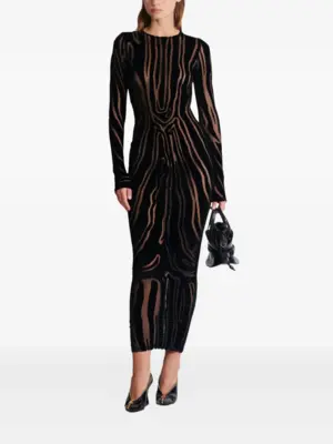 Balmain Zebra Print Long Sleeve Midi Dress
