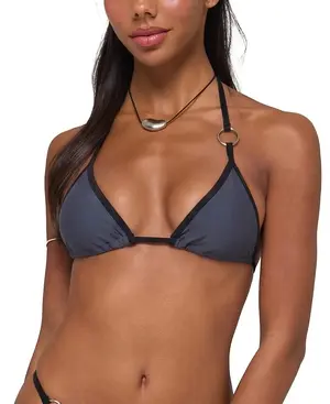EDIKTED Kenni Ring Contrast Triangle Bikini Top - Gray
