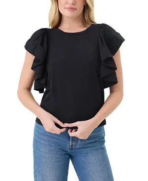 Goldie LeWinter Goldie Lewinter Signature Slub Waterfall Ruffle Shell Top Black