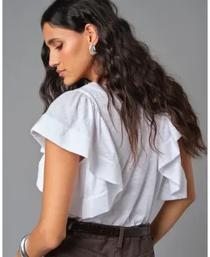 Goldie LeWinter Signature Slub Waterfall Ruffle Shell Top - White