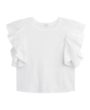 Goldie LeWinter Signature Slub Waterfall Ruffle Shell Top - White