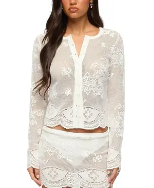 EDIKTED Rusa Button Up Sheer Crochet Top