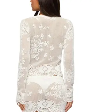EDIKTED Rusa Button Up Sheer Crochet Top
