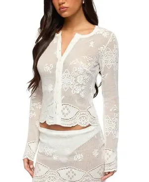 EDIKTED Rusa Button Up Sheer Crochet Top