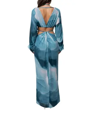 JLUXLABEL Selene Draped Printed Mesh Top - Sunset Blue
