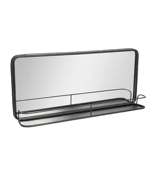 OLIVE GROVE Wide Metal Framed Rectangle Wall Mirror With Shelf