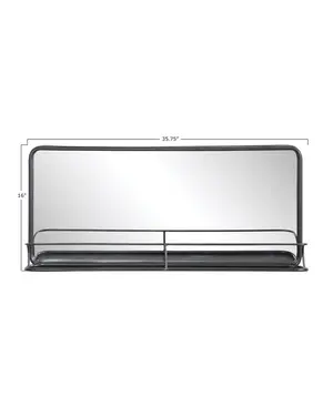 OLIVE GROVE Wide Metal Framed Rectangle Wall Mirror With Shelf