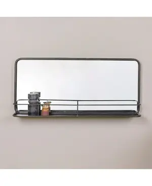 OLIVE GROVE Wide Metal Framed Rectangle Wall Mirror With Shelf