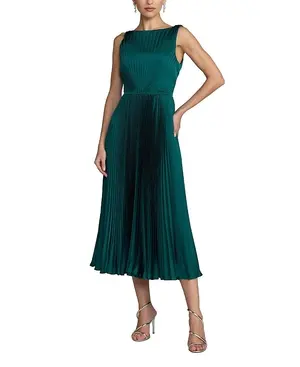 Mac Duggal Petite Pleated High Neck Sleeveless Midi Dress - Ocean Blue
