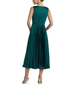 Mac Duggal Petite Pleated High Neck Sleeveless Midi Dress