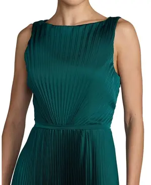 Mac Duggal Petite Pleated High Neck Sleeveless Midi Dress