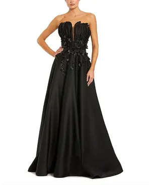 Strapless Satin Floral Embellished Ball Gowns