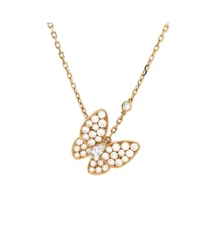 VAN CLEEF & ARPELS Two Butterfly Pendant Necklace 18k With Diamonds, 16.25 - Gold