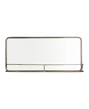 OLIVE GROVE Wide Metal Framed Wall Mirror With Shelf - Brass