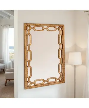 ROWENA INTERIORS Woven Rattan Chain-link Frame Mirror
