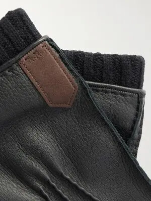 Canali Ribbed Cashmere-trimmed Leather Gloves