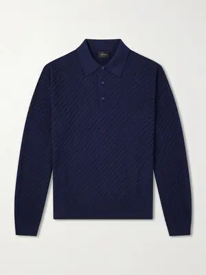 Brioni Cotton, Silk And Cashmere-blend Polo Shirt - Blue