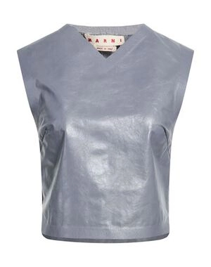 Marni Cropped Sleeveless V-neck Top In Goat Skin And Ribbed Knit