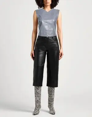 Marni Cropped Sleeveless V-neck Top In Goat Skin And Ribbed Knit
