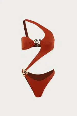 SAME LOS ANGELES Spiral One-shoulder One-piece Swimsuit - Rust Shimmer