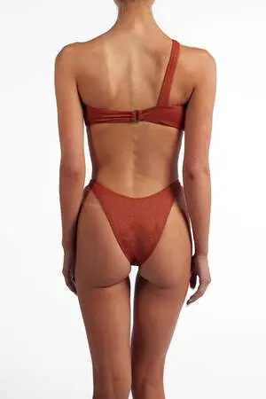 SAME LOS ANGELES Spiral One-shoulder One-piece Swimsuit - Rust Shimmer
