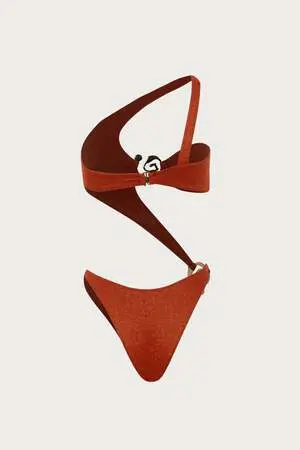 SAME LOS ANGELES Spiral One-shoulder One-piece Swimsuit - Rust Shimmer