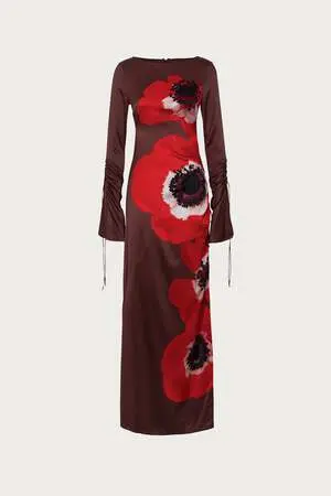 SAME Silk Floral Gown - Brown/red