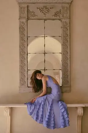 SAME Tiered Chiffon Gown