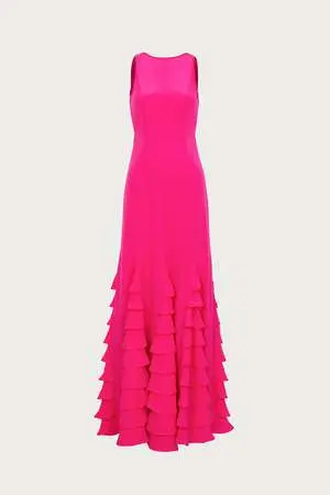 SAME Tiered Chiffon Gown - Fuchsia