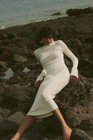 SAME Cuffed Ribbed Knit Dress - Cream