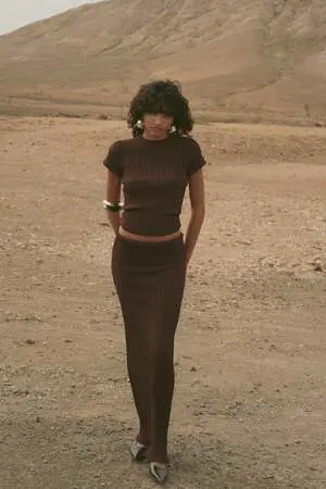 SAME Ribbed Knit Top - Chocolate Brown