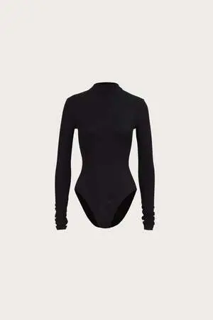SAME Long Sleeve Ribbed Mock Neck Bodysuit - Black