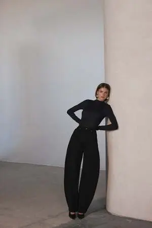 SAME Long Sleeve Ribbed Mock Neck Bodysuit - Black