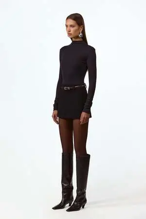 SAME Long Sleeve Ribbed Mock Neck Bodysuit - Black