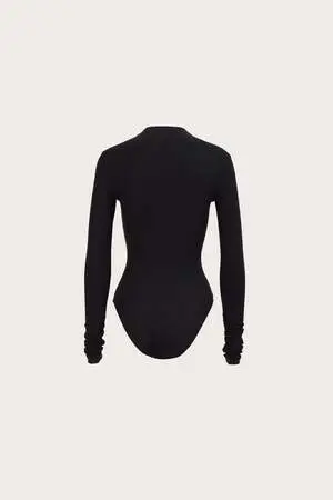 SAME Long Sleeve Ribbed Mock Neck Bodysuit - Black