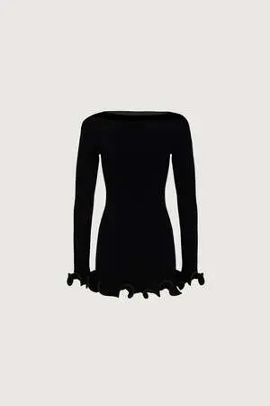 SAME Ruffle Hem Mini Dress - Black