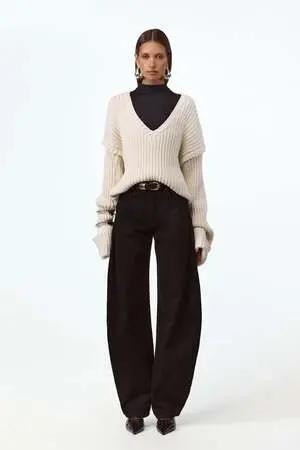 SAME Oversized V Neck Sweater - Cream