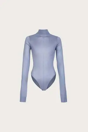 SAME Open Back Knit Bodysuit - Light Blue Shimmer