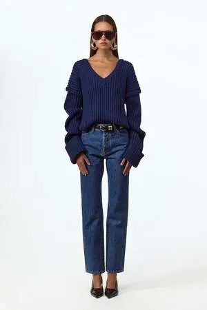 SAME Oversized V Neck Sweater - Navy