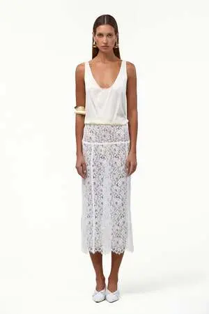 SAME Lace Midi Skirt - White