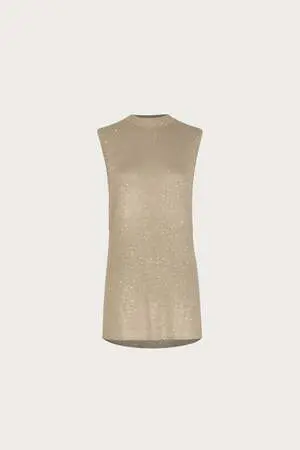 SAME Sleeveless Knit Mini Dress - Light Gold Sequin