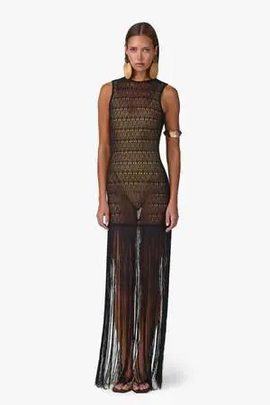 SAME Fringe Knit Maxi Dress - Black