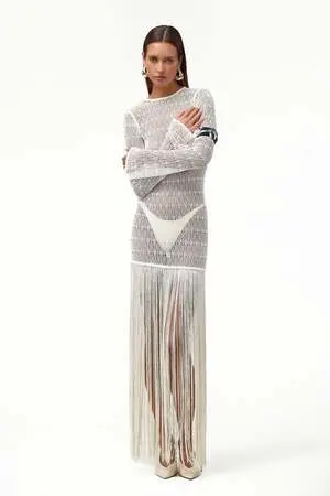 SAME Long Sleeve Fringe Knit Maxi Dress