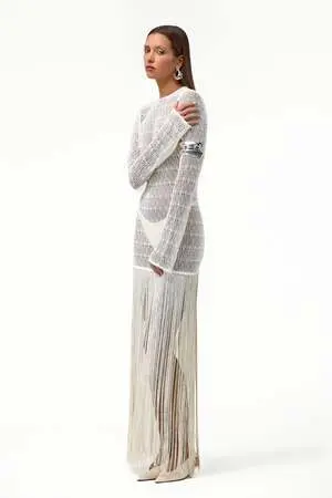 SAME Long Sleeve Fringe Knit Maxi Dress