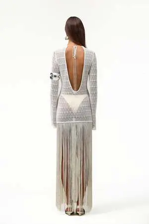 SAME Long Sleeve Fringe Knit Maxi Dress