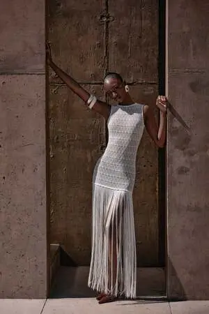 SAME Fringe Knit Maxi Dress