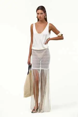 SAME Fringe Knit Maxi Skirt - Cream